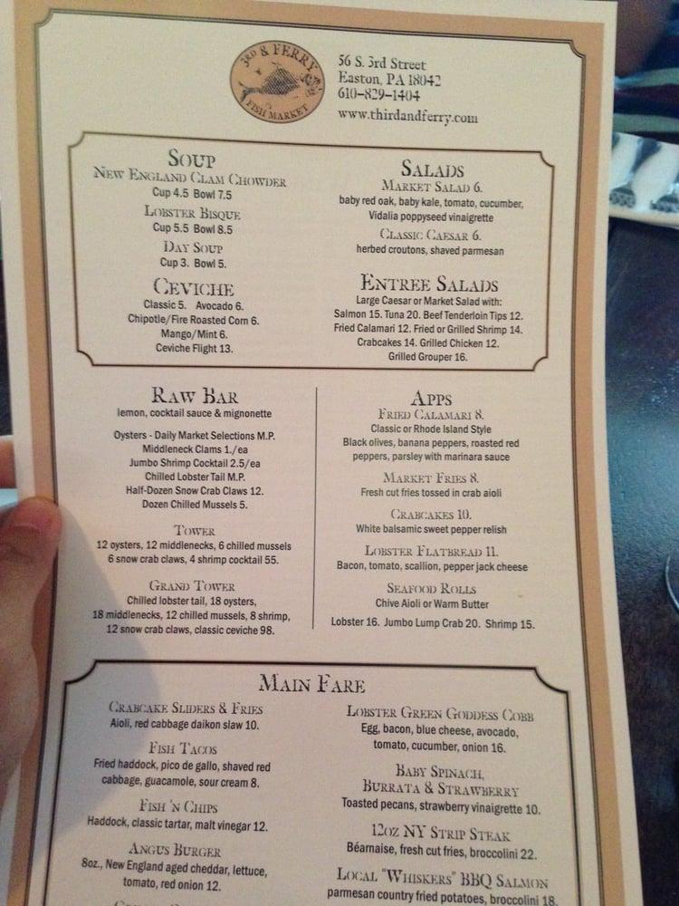 Menu at 3rd & Ferry Fish Market restaurant, Easton