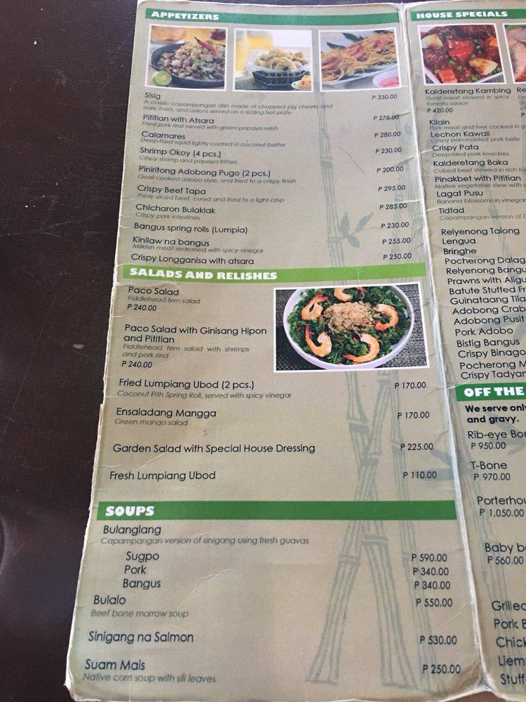 Menu at Binulo Restaurant, Angeles, Bldg. 6410-6413