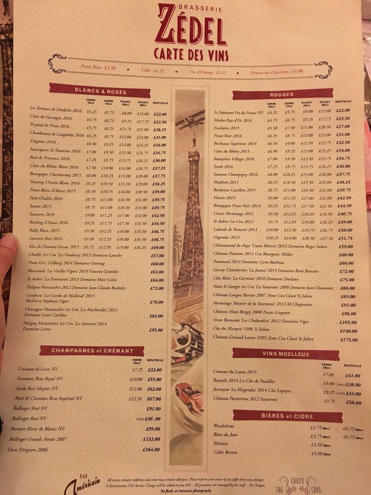 Menu at Brasserie Zédel pub & bar, London, 20 Sherwood St