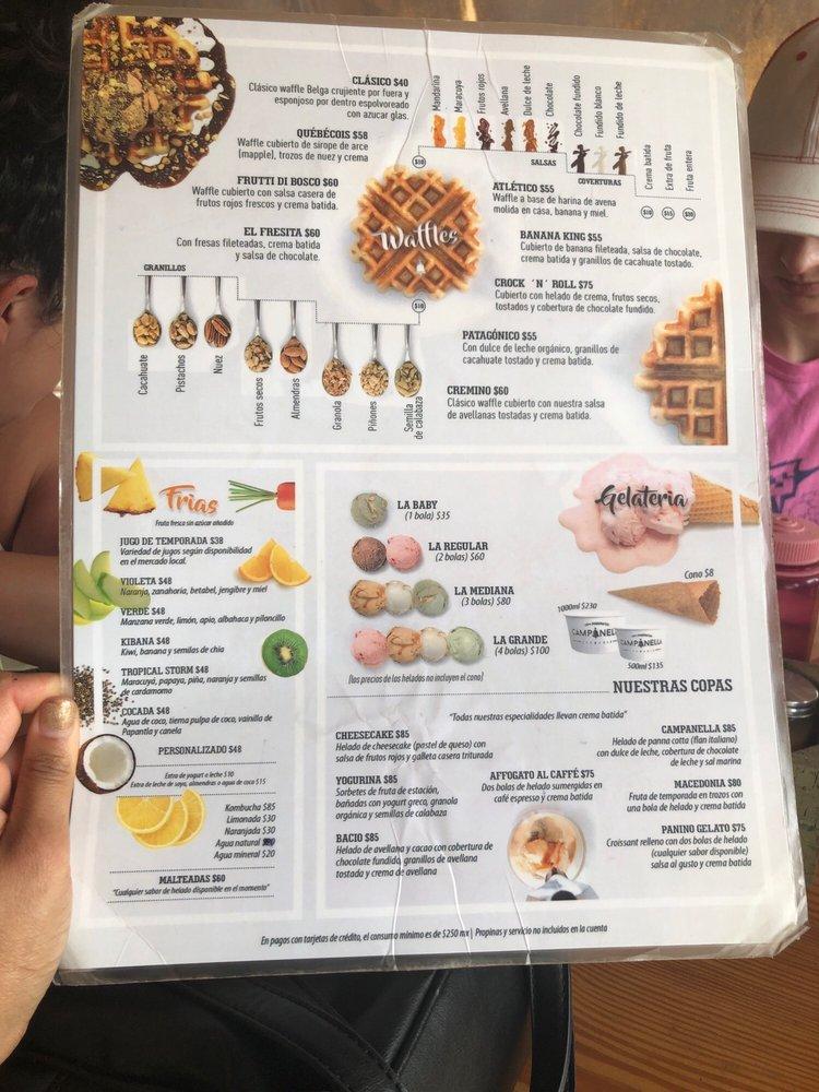 Menu at Campanella Cremerie cafe, Tulum, Av. Tulum