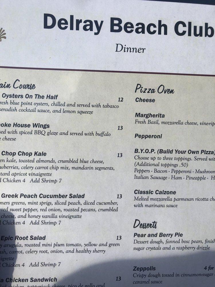 Menu at Delray Beach Club, Delray Beach