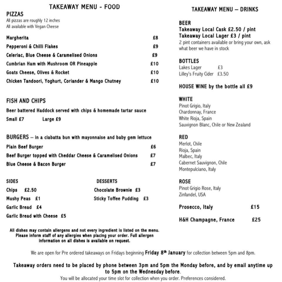 Menu at Hare &Hounds pub & bar, Levens