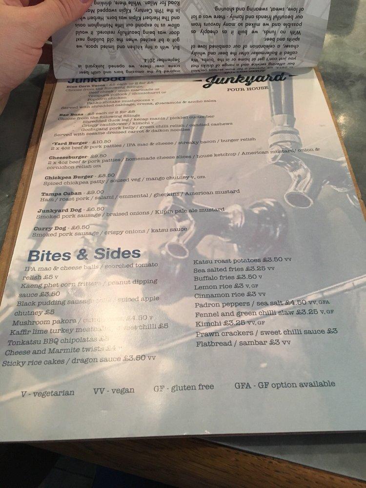 Menu at Junkyard Bottle Shop & Pour House pub & bar, Nottingham