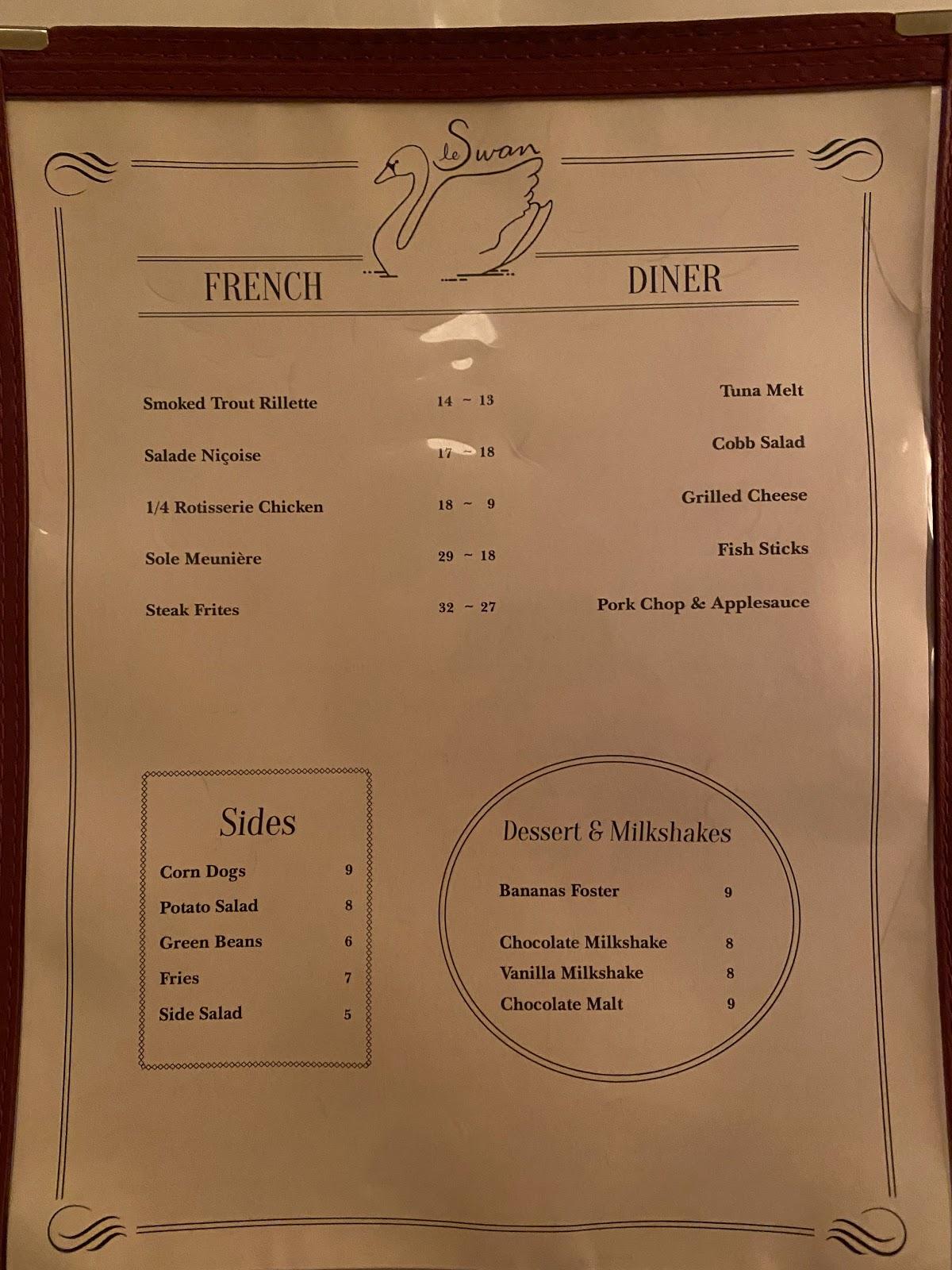 Menu at Le Swan restaurant, Toronto
