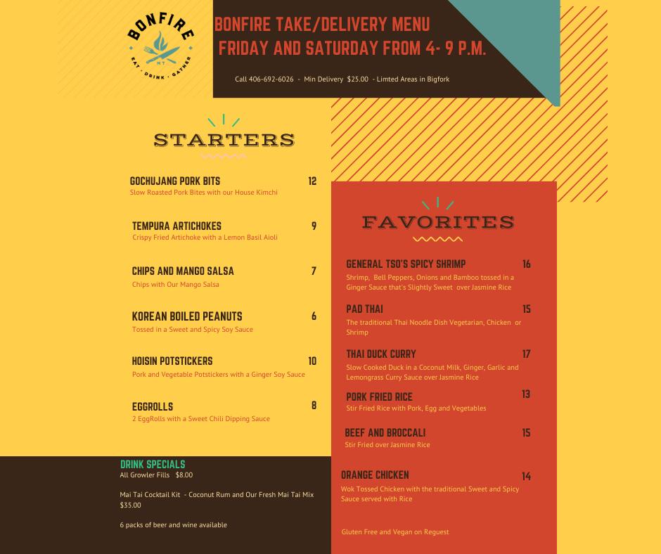 Menu at Montana Bonfire pub & bar, Bigfork