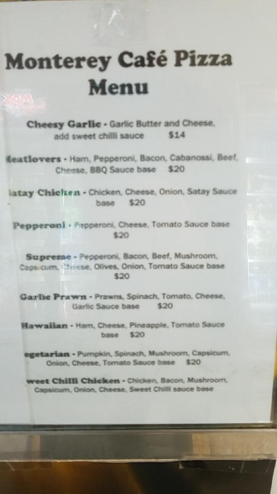 Menu at Monterey Cafe, Narrabri