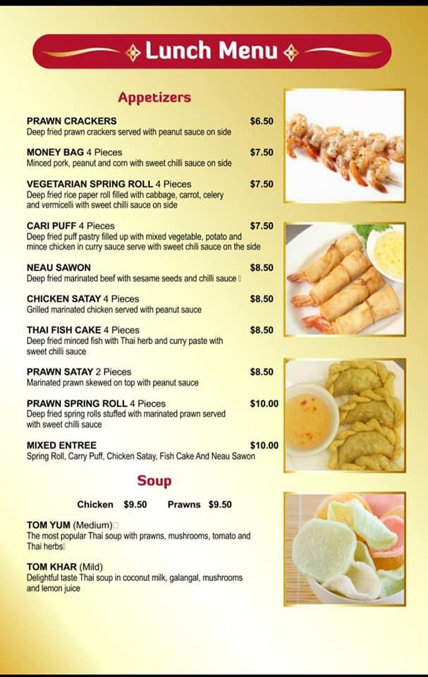 Menu at Nakontong Thai restaurant, Thames