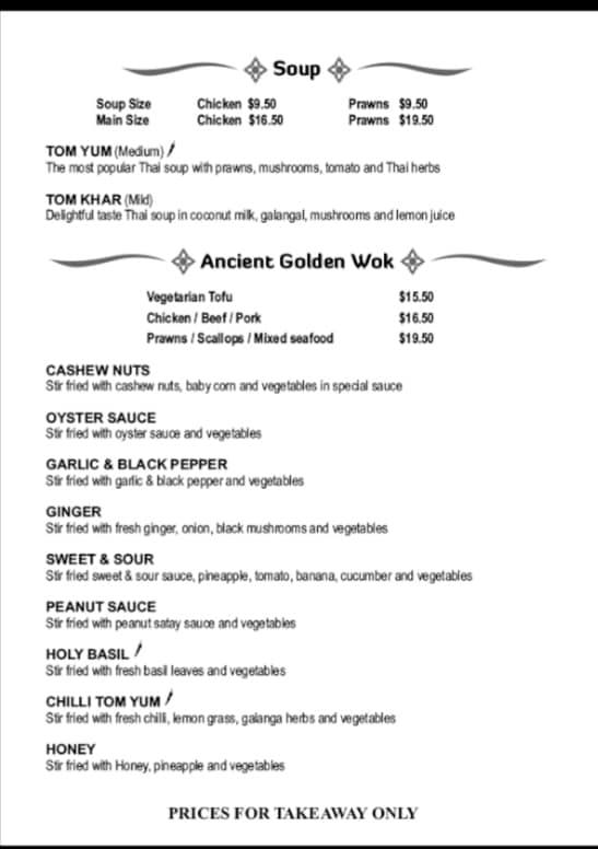 Menu at Nakontong Thai restaurant, Thames