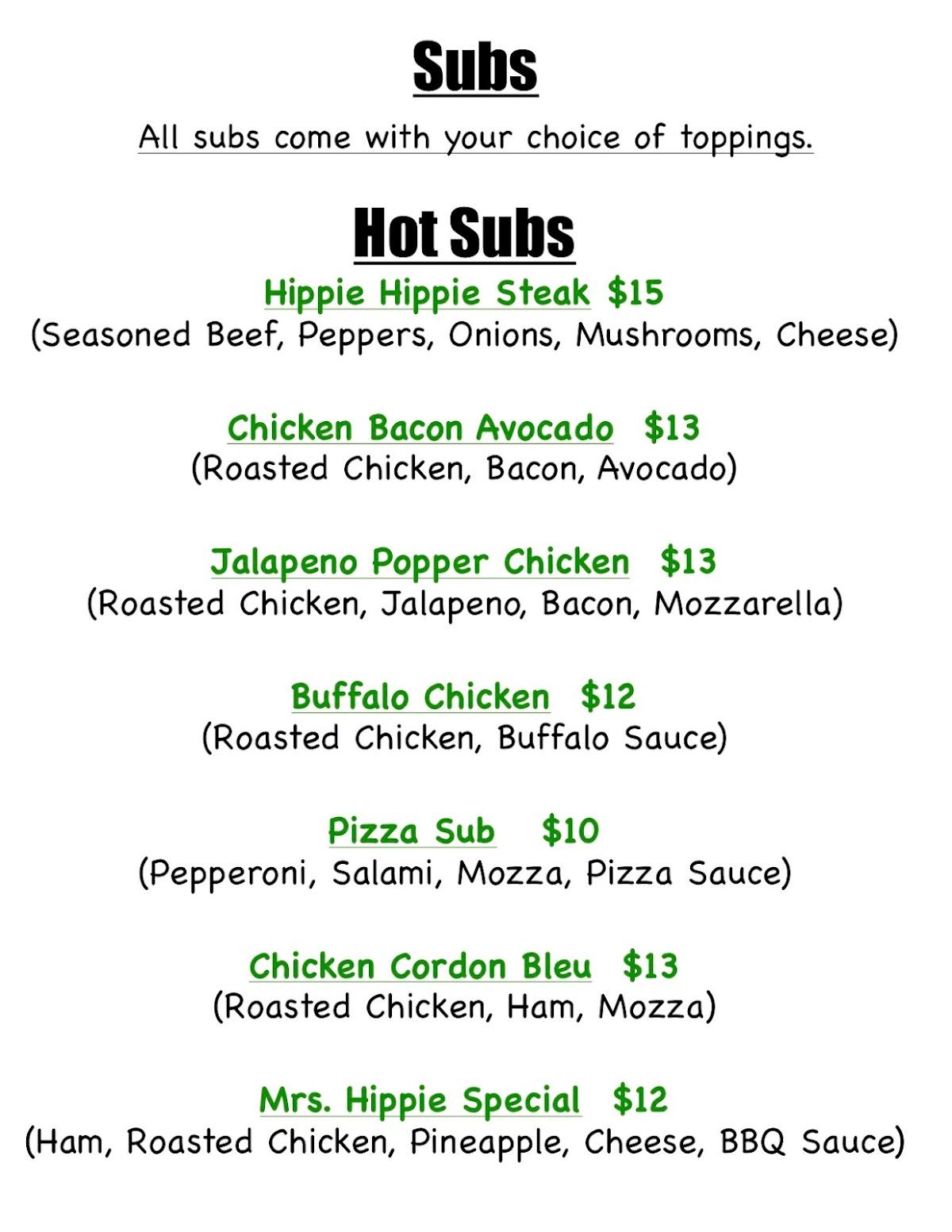 Menu au The Hungry Hippie restaurant, Vermilion