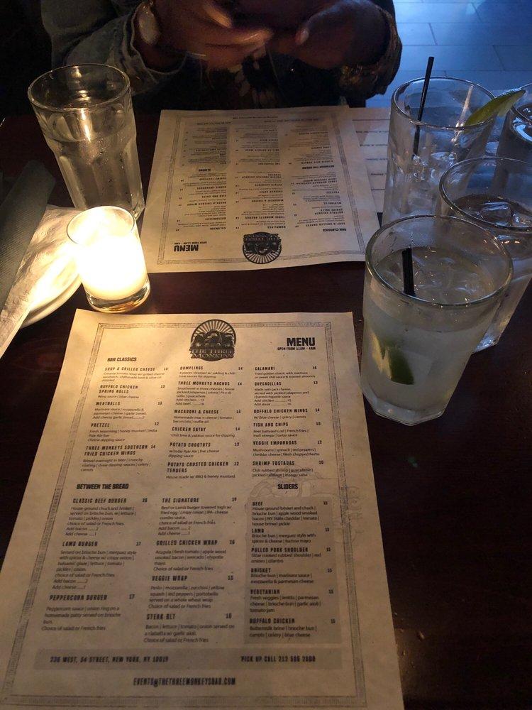 Menu at The Three Monkeys pub & bar, West New York