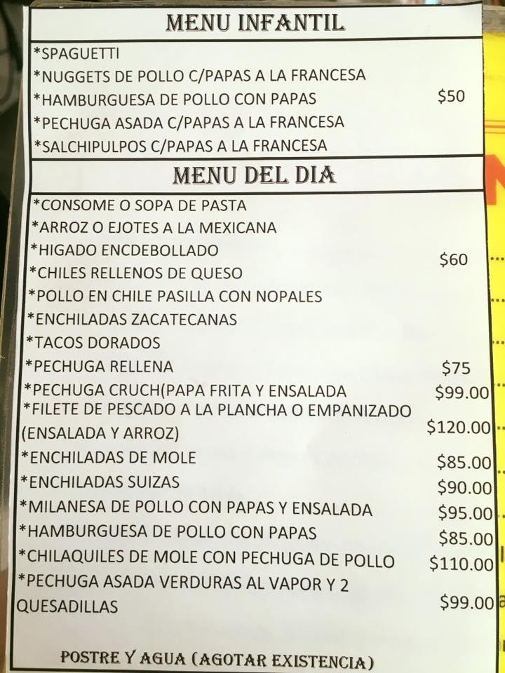Menu at Valles restaurant, Mexico City