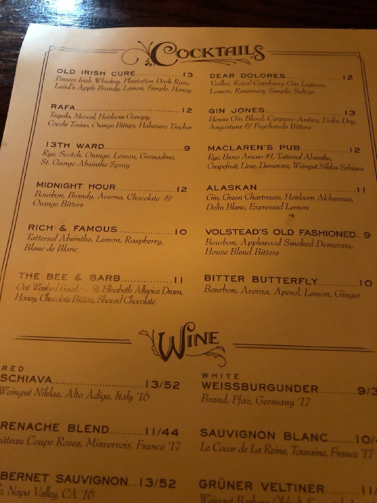 Menu at Volstead's Emporium pub & bar, Minneapolis