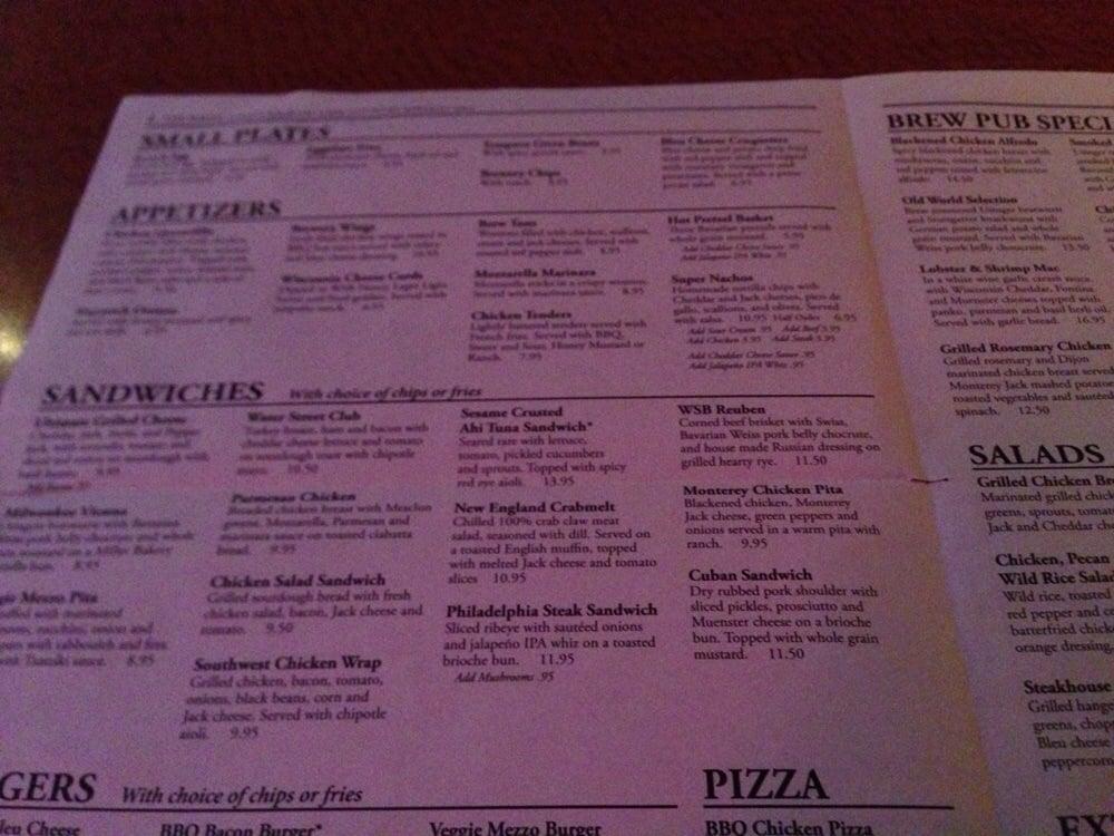 Menu at Water Street Brewery pub & bar, Delafield