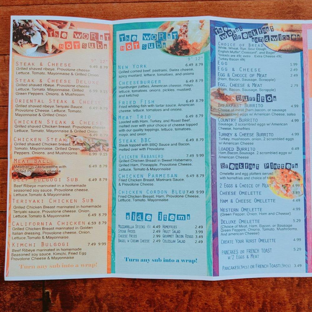 Menu at Worst Deli restaurant, Fredericksburg, International Pkwy STE 123