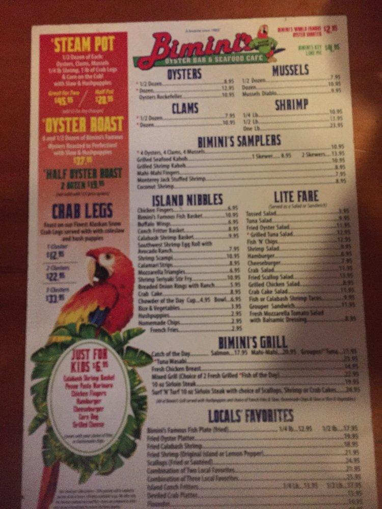 Menu at Bimini's Oyster Bar & Seafood Market - MYRTLE BEACH, Myrtle Beach