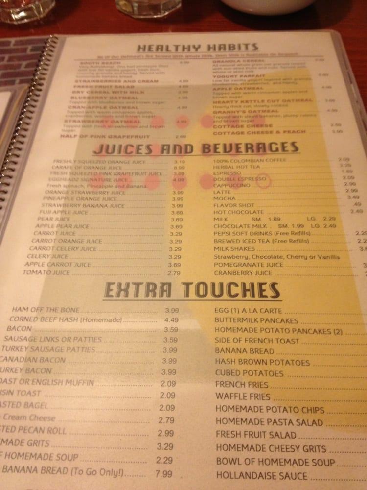 Menu at Eggheadz Cafe, Tinley Park