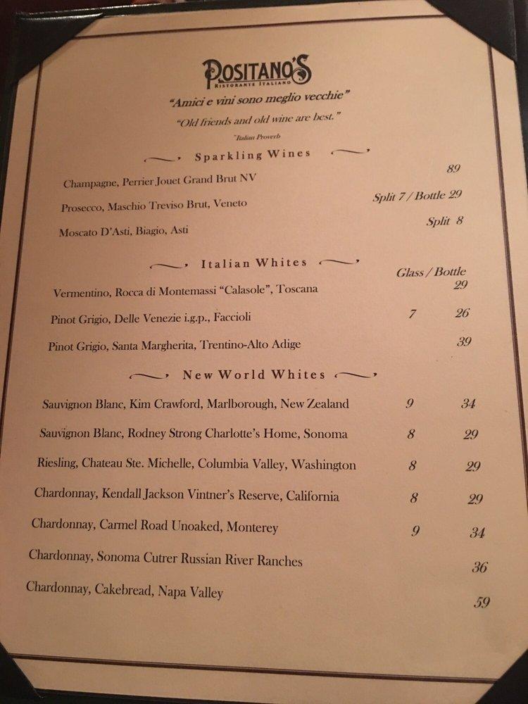 Menu at Positano's Ristorante restaurant, Palm Harbor