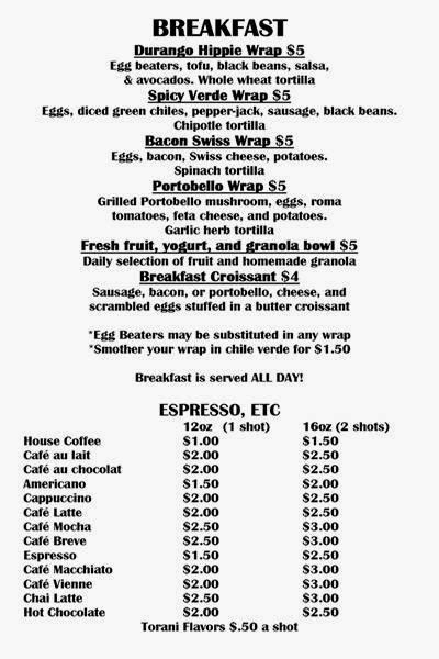Menu at Raider Ridge Cafe, Durango, 509 E 8th Ave