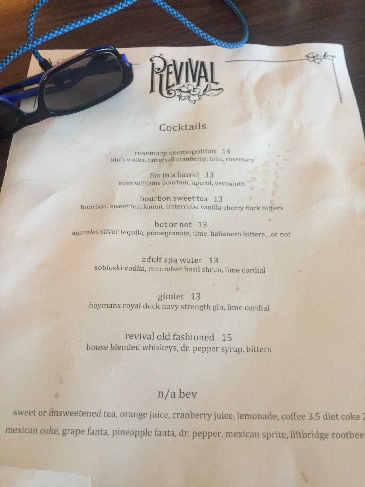 Menu at Revival St. Paul desserts, Saint Paul
