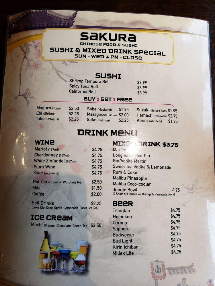 Menu at Sakura Restaurant, Richland