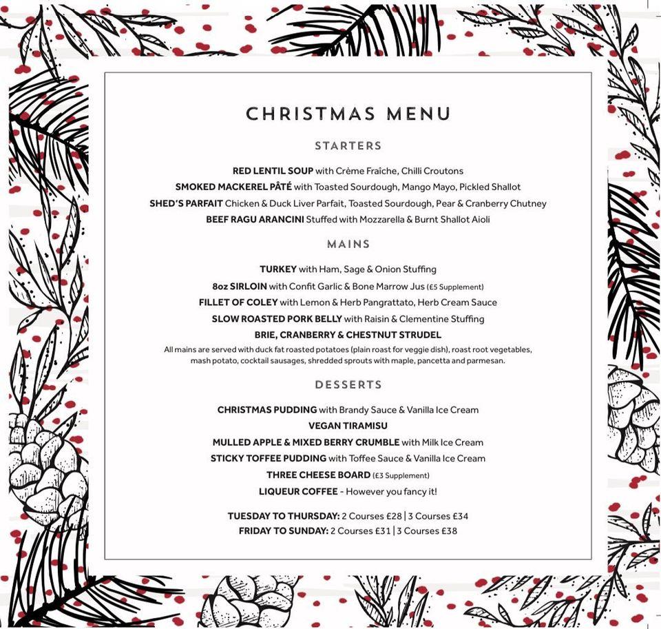 Menu at Shed Bistro restaurant, Belfast