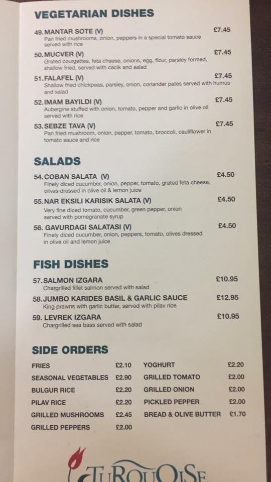 Menu at Turquoise restaurant, Witham