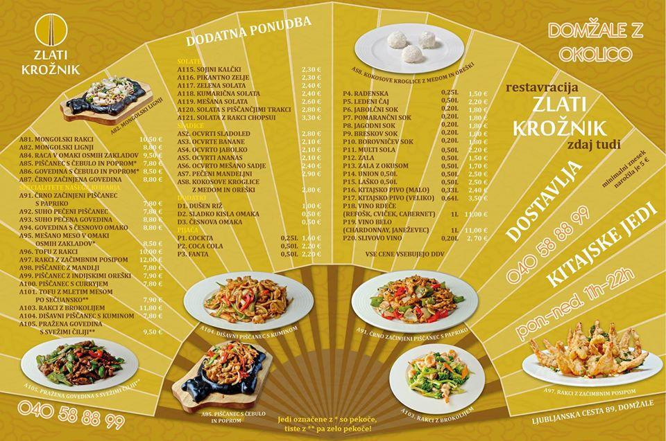 Menu at Zlati Krožnik restaurant, Domžale