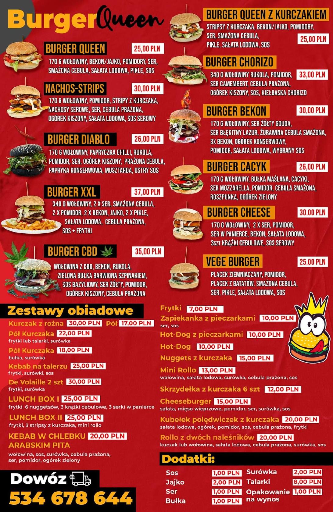Menu at Burger Queen restaurant, Suchatówka