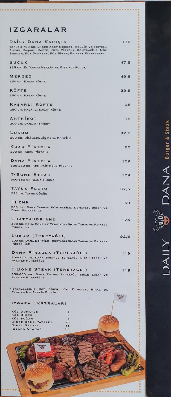 Menu at Daily Dana Steak&Burger, Fenerbahçe, Istanbul, Fener Kalamış Cd ...