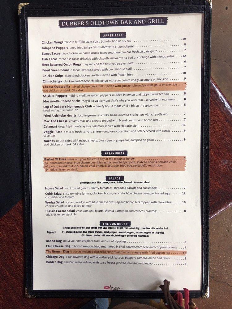 Menu at Dubber's Oldtown Bar And Grill, Salinas