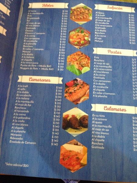 Menu at El guero isaac restaurant, Tampico