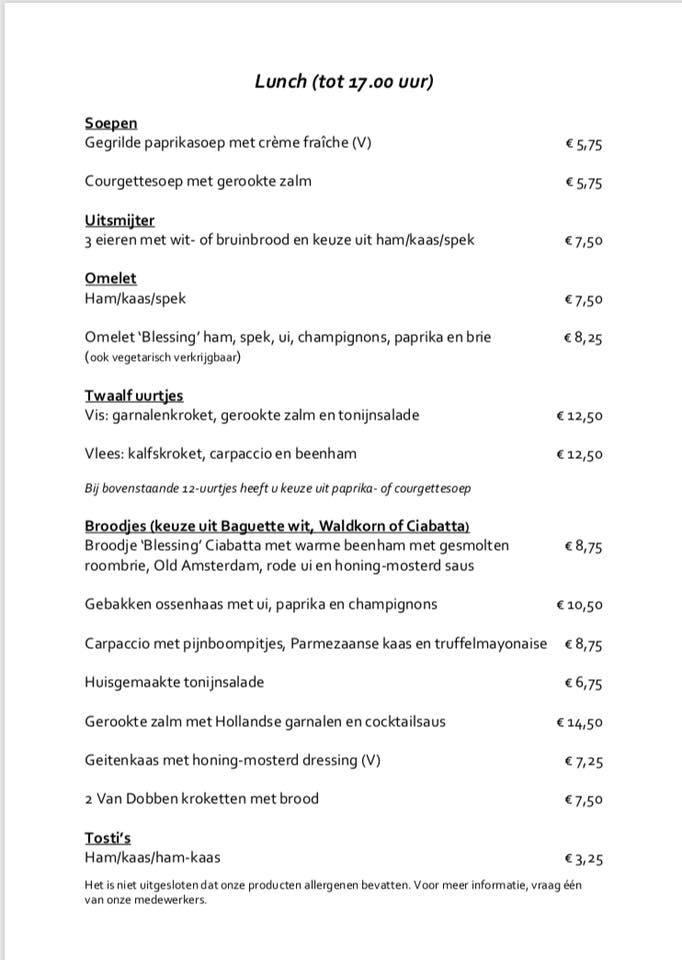 Speisekarte von Grand-café Blessing, Zuidland