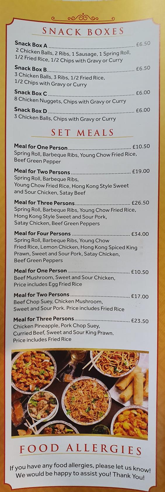 Menu at Li's Chinese Take Away fast food, Lurgan