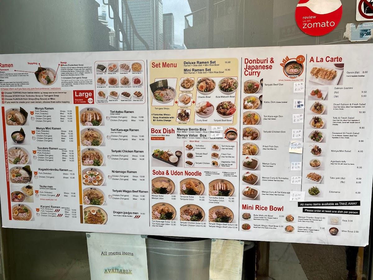 Carta del restaurante Menya Chinatown, Haymarket