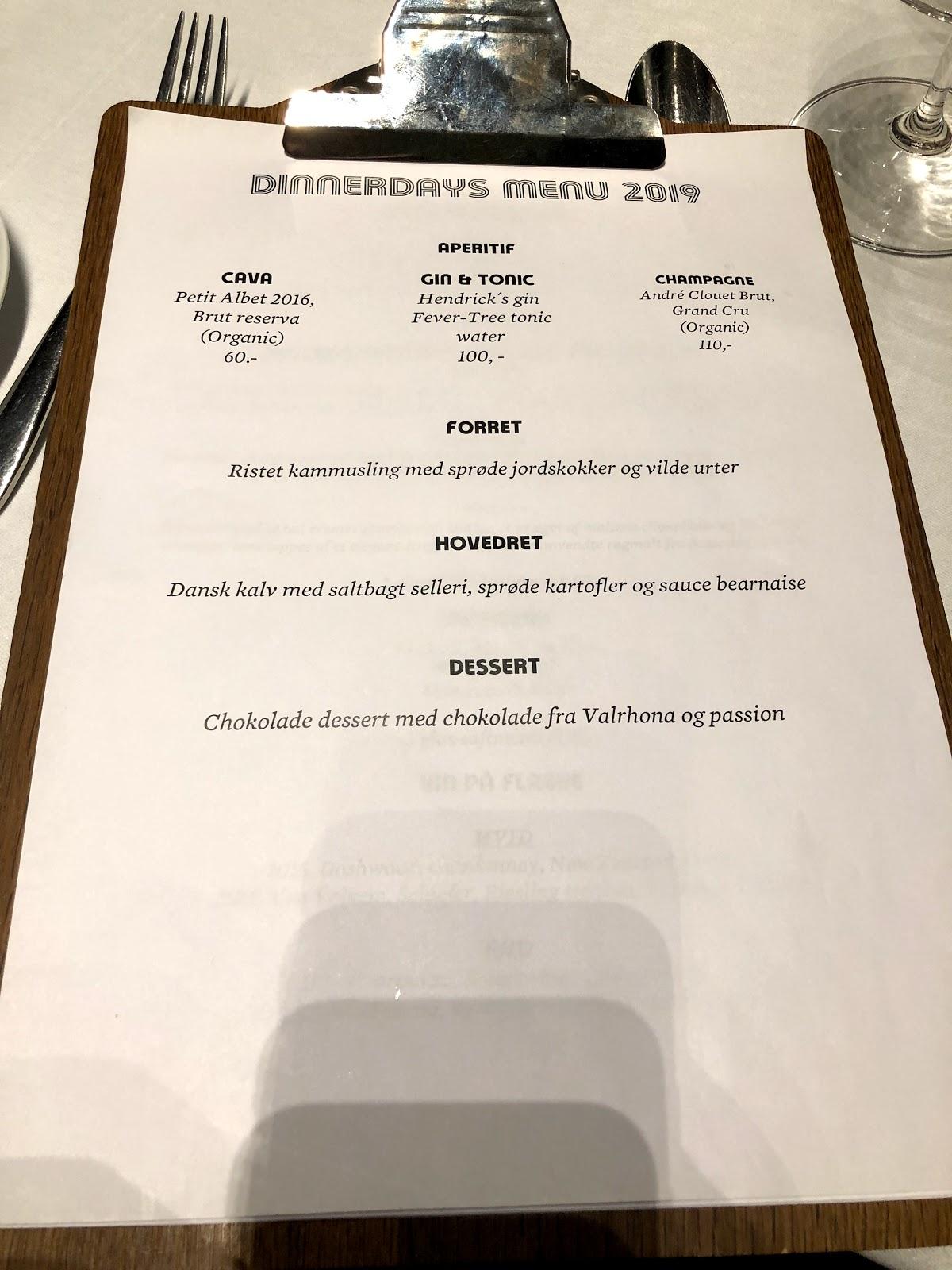 Menu at Restaurant Fauna, Aalborg