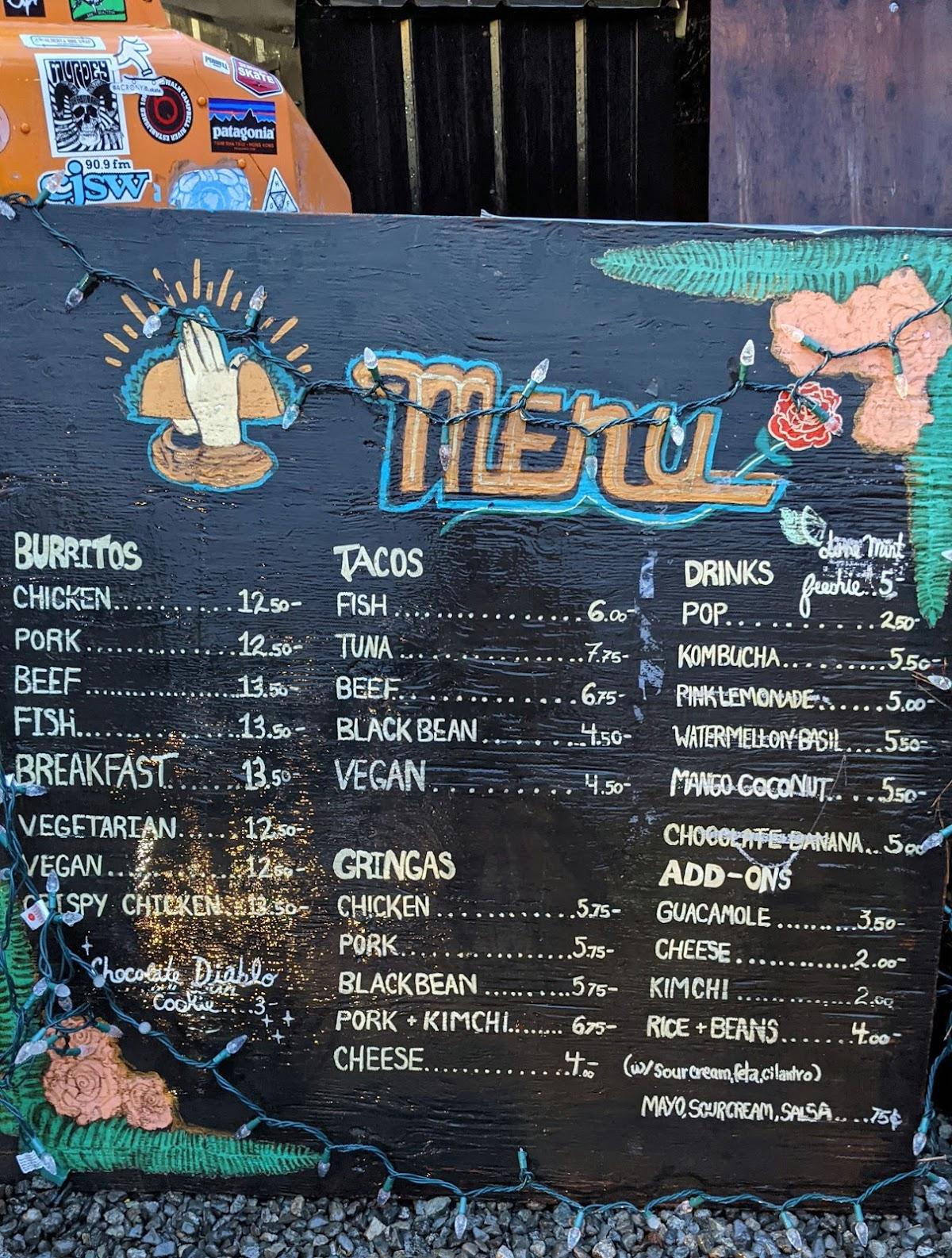 Menu at Tacofino restaurant, Tofino
