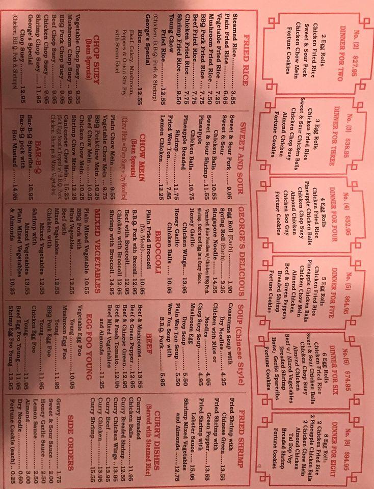 Menu at George's China Kitchen restaurant, North Bay