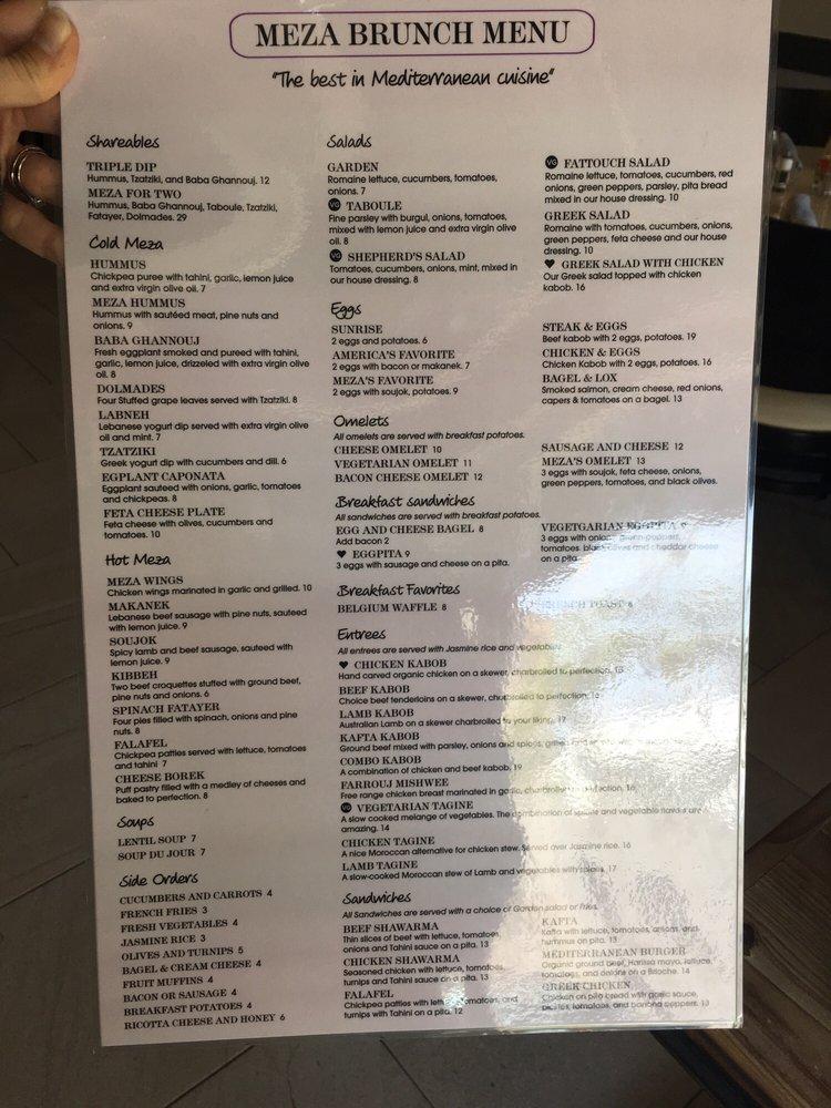 Menu at Meza Mediterranean Grill restaurant, Orlando, Jake St