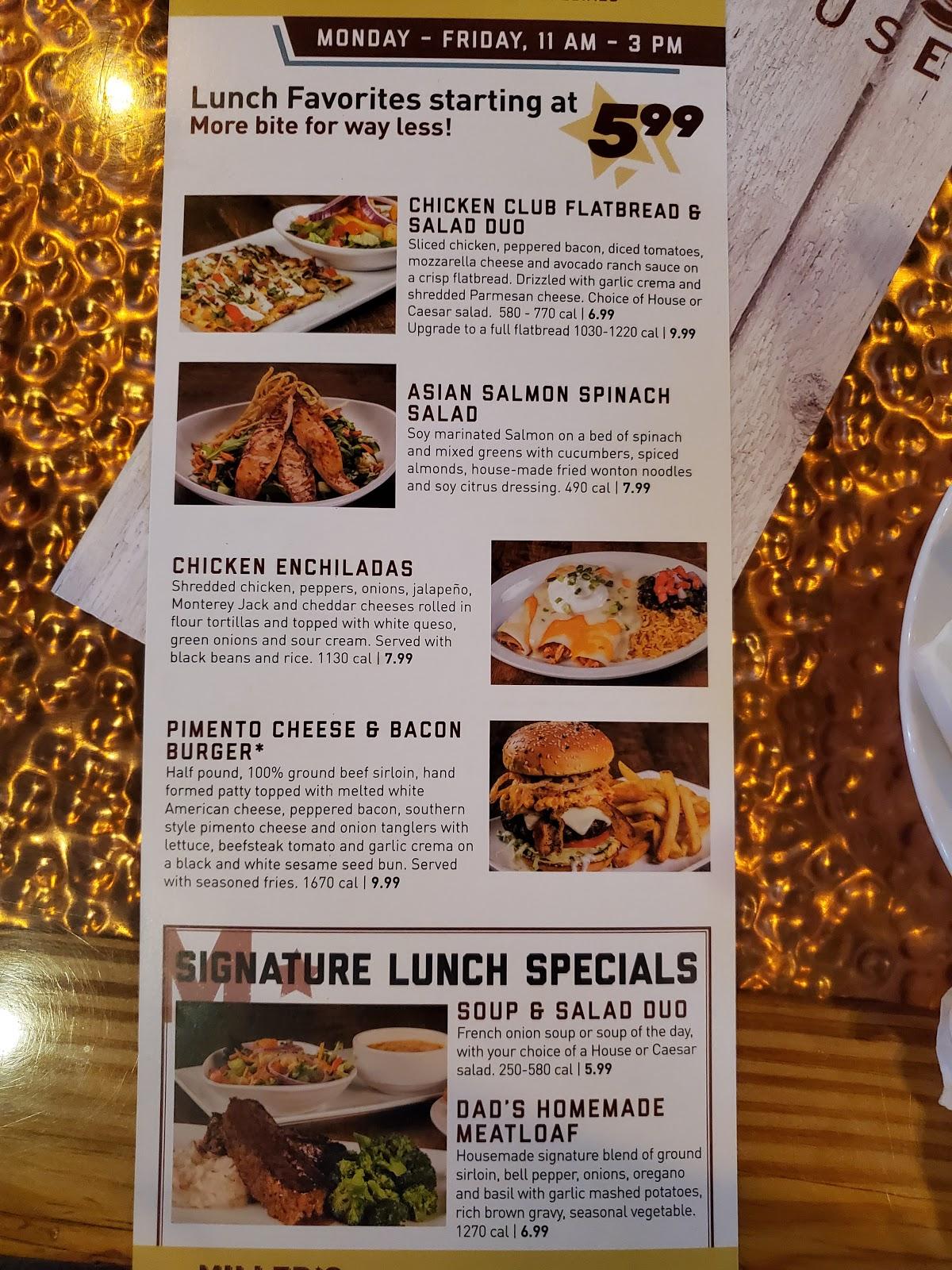 Menu at Miller's Ale House restaurant, Sarasota, 3800 Kenny Dr