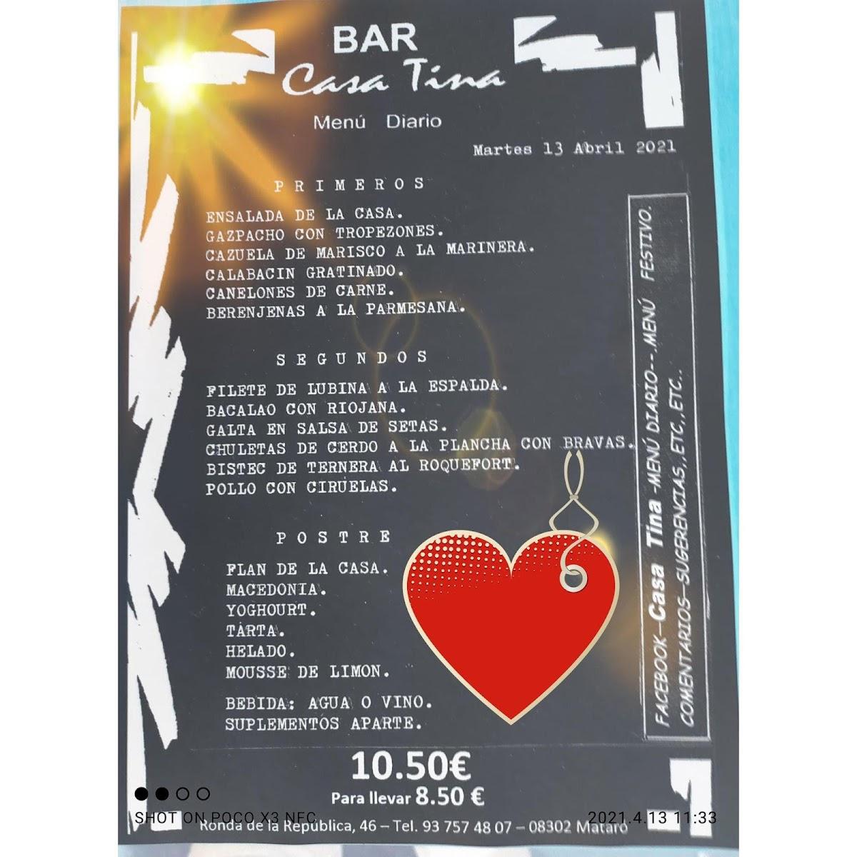 Menu at RESTAURANTE CASA TINA, Mataró