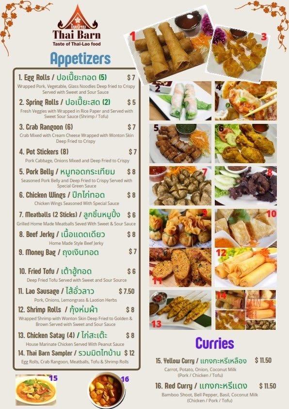 Menu at Thai Barn Restaurant, Fort Worth
