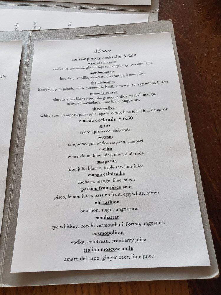 Menu at dōma restaurant, Miami