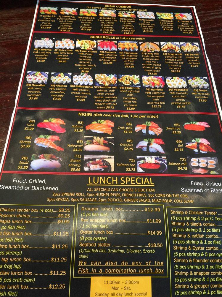 Menu at Bayou Fresh Seafood restaurant, Jasper