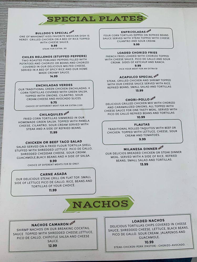 Menu at Breaking Taco restaurant, Mahomet