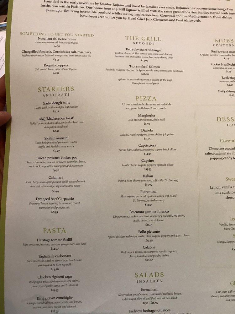 Menu at Caffè Rojano by Paul Ainsworth pizzeria, Padstow