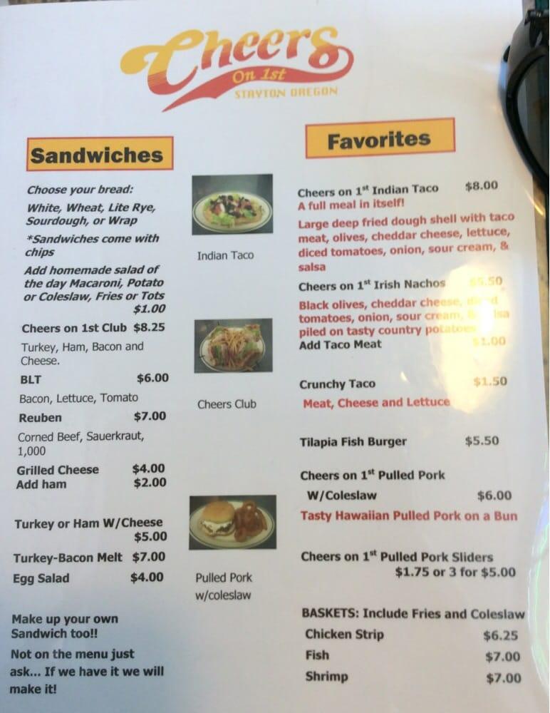 Menu at Cheers On 1st pub & bar, Stayton