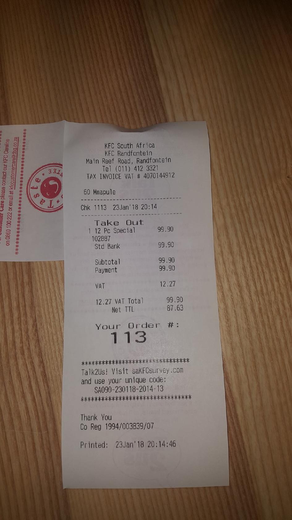 Menu at KFC Randfontein restaurant, Randfontein, Cnr Main Reef