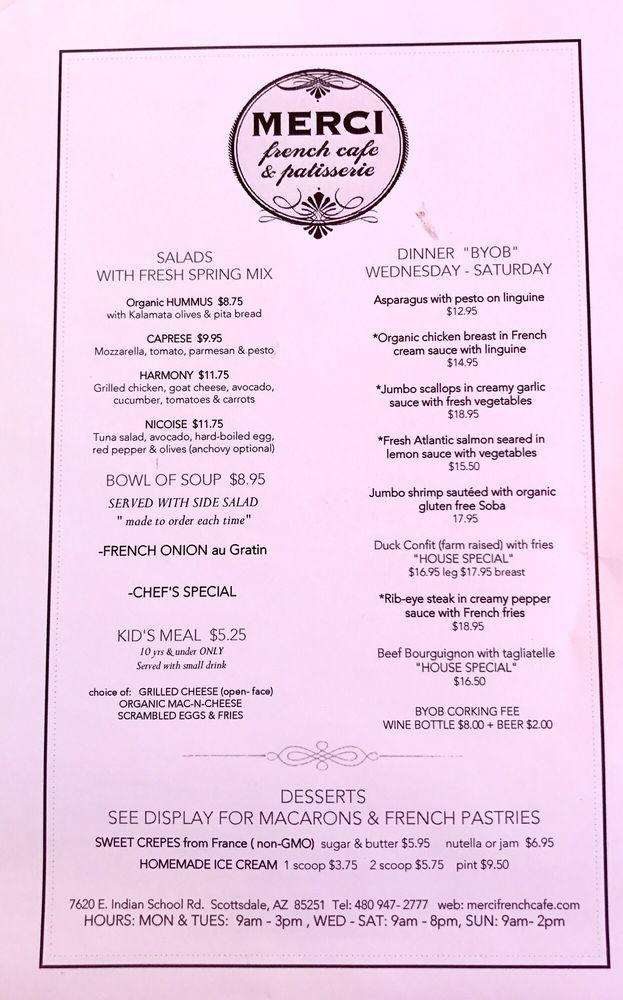 Menu at Merci French Cafe, Scottsdale