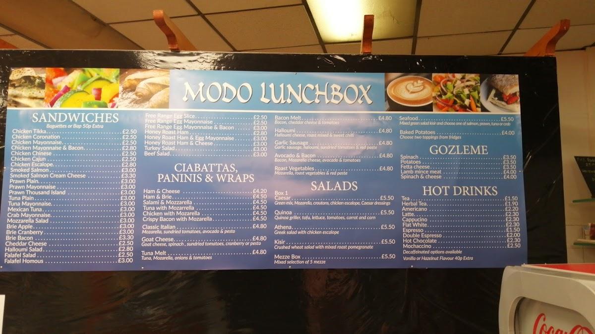 Menu at Modo Lunchbox cafe, Reading