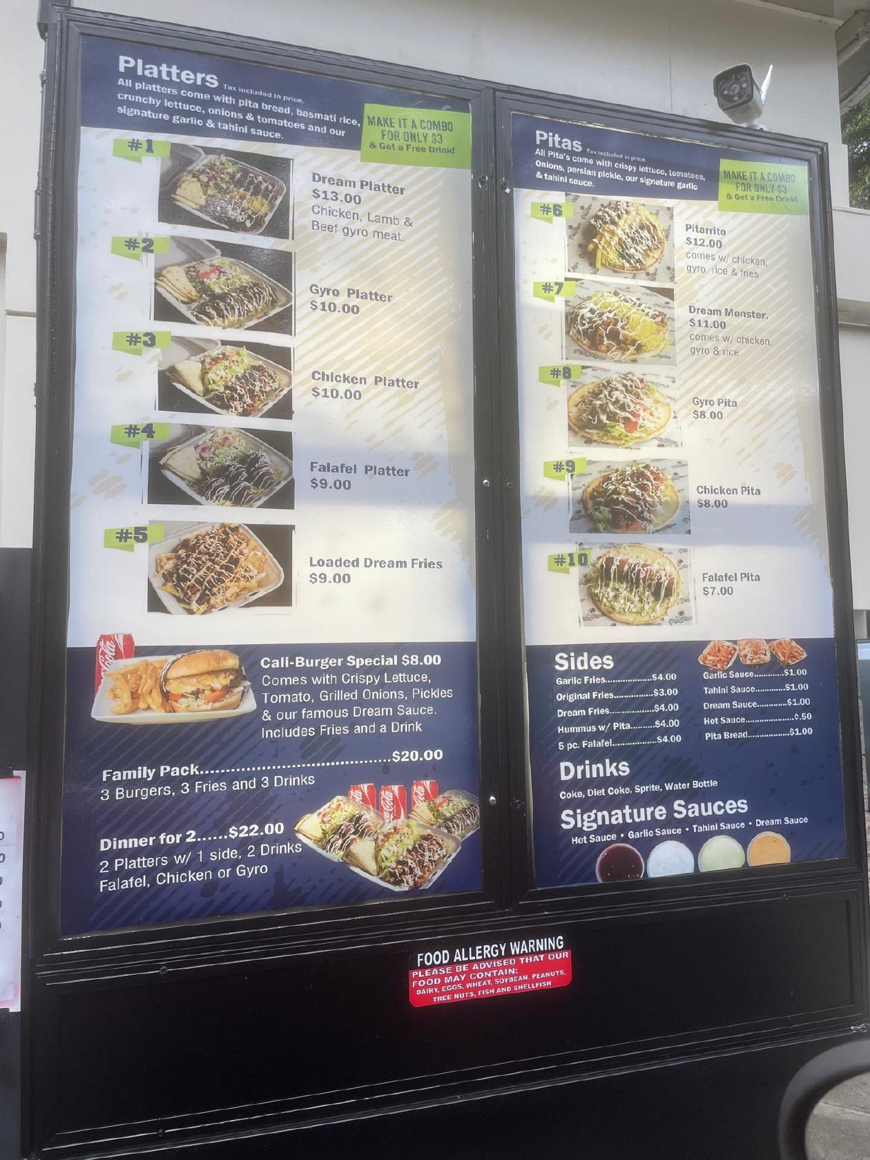 Menu at Pita Dream restaurant, Tampa